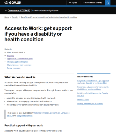 Access To Work - Support for Disabilities/ Health Conditions
