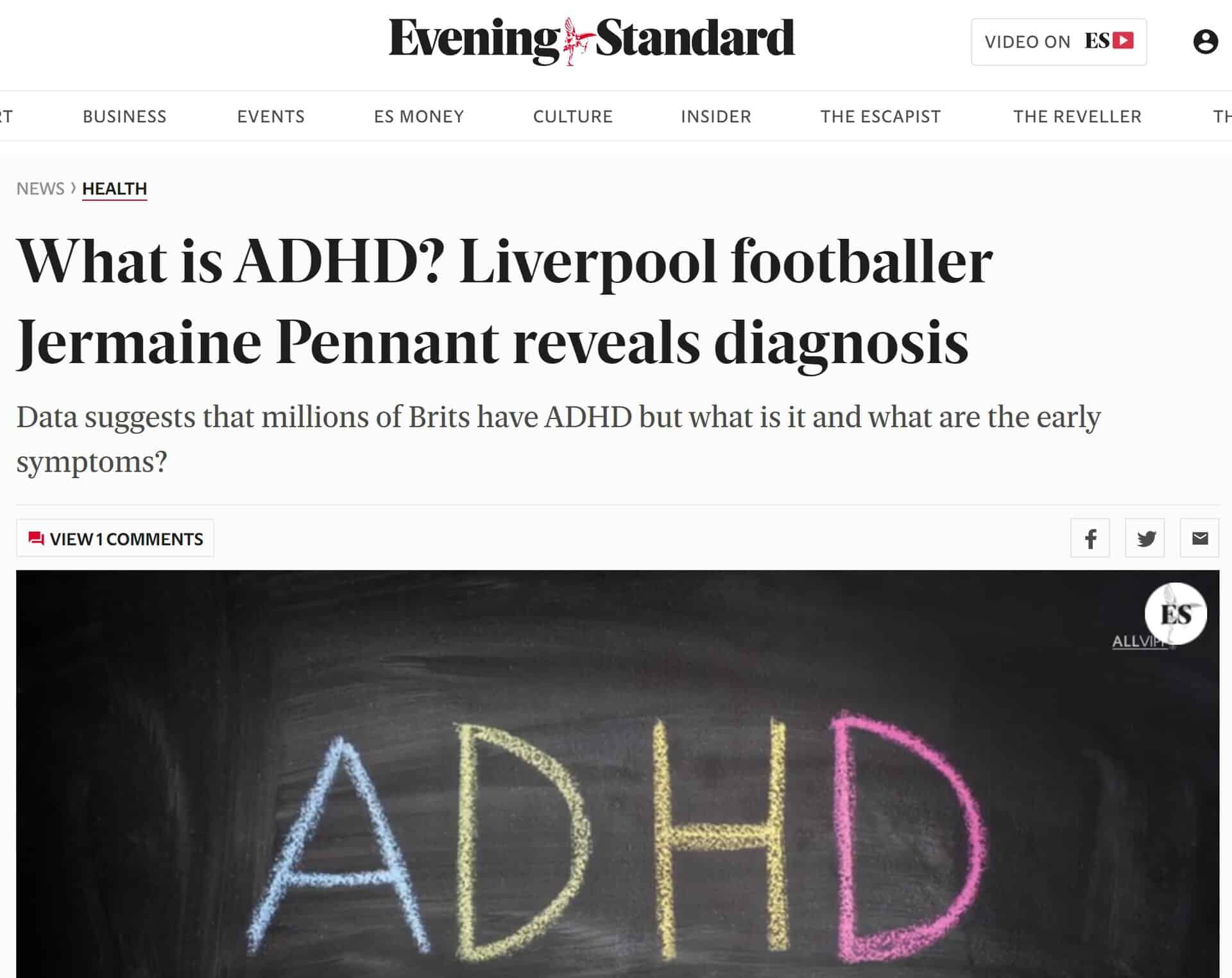 Evening Standard "What is ADHD? Liverpool footballer Jermaine Pennant ...